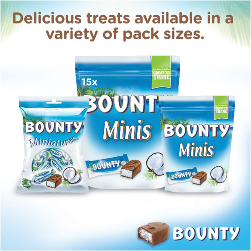 BOUNTY MINIS (15PC) POUCH 427.5g x12 | Snack Circus INC