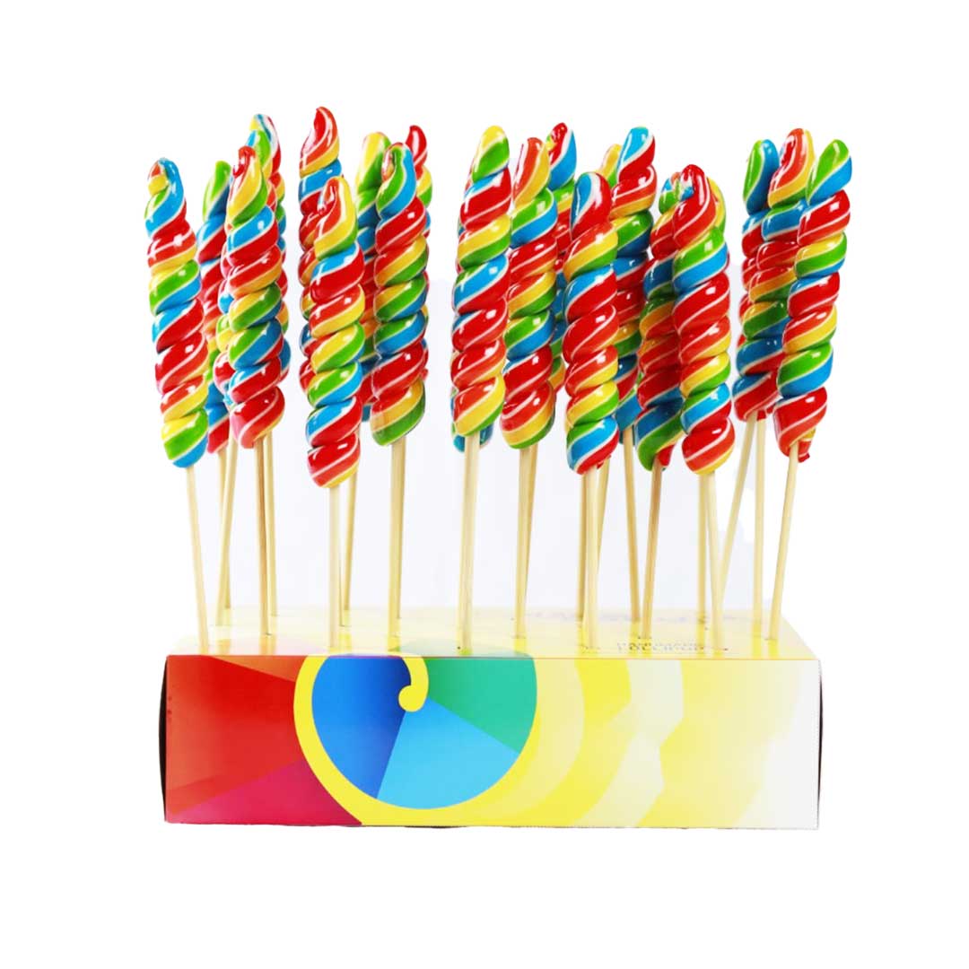 Spiral Rainbow Lollipop 40g Tray of 25pcs | Snack Circus INC